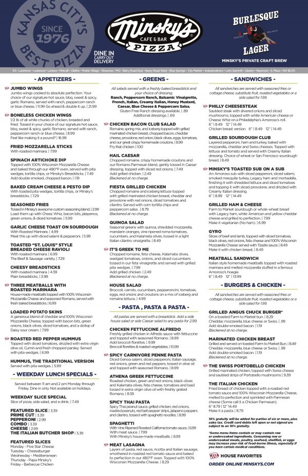 ¡Actualización del menú de Minsky's! - Minsky's Pizza | PFCONA